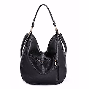 Concealed Carry Extra Large Hobo Bag Crossbody Purse Shoulder Bag Handbag Wallet Faux Leather Women Tote (Black)