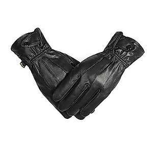 REED Men's Genuine Leather Warm Lined Driving Gloves (L, BLACK)