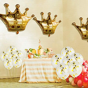 3Pcs Crown Balloons with 20Pcs Gold Confetti Balloons,Crown Foil Helium Balloons for Birthday Wedding Party Decoration (B)