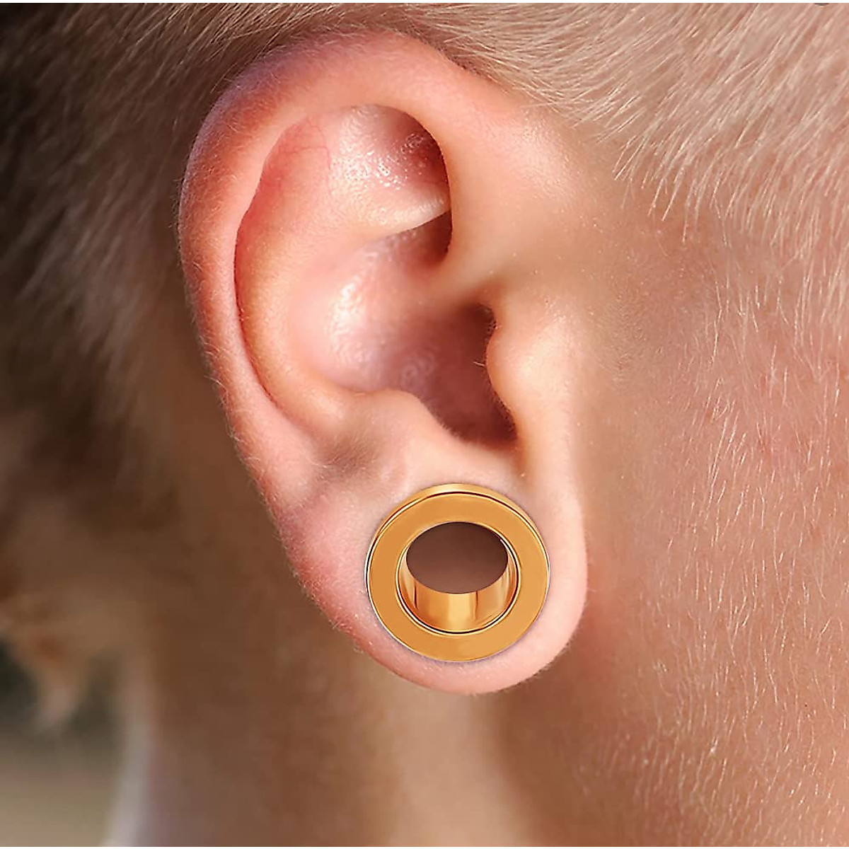 11/16 Inch 18MM Rose Gold Anodized Over 316L Surgical Steel Flesh Tunnel Double Flared Ear Plugs - Sold by Piece