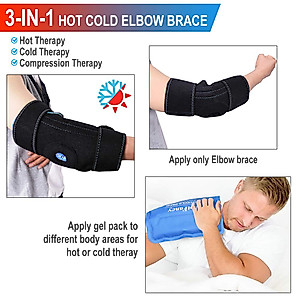 LotFancy Elbow Ice Pack, Reusable Gel Pack with Brace Wrap, Hot Cold Therapy Compress for Tendonitis and Golfers, Tennis Elbow, Arthritis, Bursitis, Sports Injuries Pain Relief