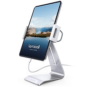 Lamicall Tablet Stand, Adjustable Tablet Holder Dock - 360 Degree Rotating Tablet Mount, Desktop Tablet Dock, Compatible with iPad Pro, Mini, Air, Galaxy Tabs, Kindle and 5.5-8.6" Wide Tablet - Silver