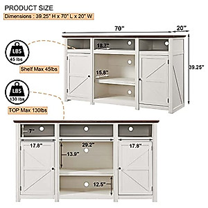 SinCiDo Farmhouse TV Stand for TVs Up to 80 inches, 39" Tall Highboy Entertainment Center w/Barn Door, Large Wood Rustic TV Console Cabinet w/Adjustable Shelves for Living Room, 70inch, White