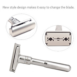 Travel Double Edge Safety Razor, River Lake RZ700 Long Handle Adjustable Classic Safety Shaver Razor (Razor with Protective Case,Brown)