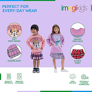 Disney Minnie Mouse Little Girls Fleece Sweatshirt and Skirt Plaid Pink 7-8