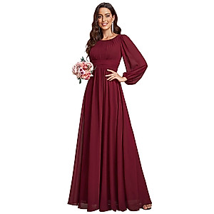 Ever-Pretty Women's Classic A-Line Chiffon Ruched Long Formal Dress with Sleeves Burgundy US10