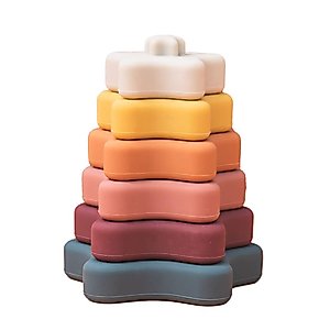 Promise Babe Silicone Stacking Toys Heart Shape Stacking Blocks Soft Baby Toy 6pcs Building Stacker