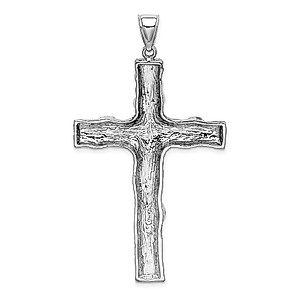 Solid 14K White Gold 2-D and Large Nugget Cross Charm Pendant 58mm