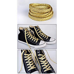 Santimon Metallic Glitter Flat shoelaces Colorful Fashion 2 pairs for Canvas Sneaker Athletic Shoes Light Gold 51"