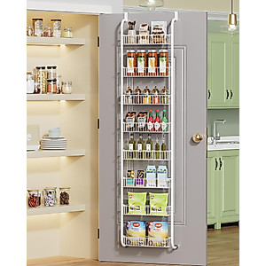 TIMEBAL Over the Door Pantry Organizer, 8-Tier Metal Hanging Rack with 8 Large Baskets, Rust Resistant, White