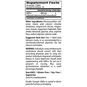 Doctor's Best SAM-e 400 mg, Vegan, Gluten Free, Soy Free, Mood and Joint Support, 60 Enteric Coated Tablets