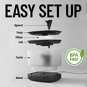 Veken Cat Water Fountain, 84oz/2.5L Automatic Pet Water Fountain Dog Water Dispenser with a Detachable Water Tank, Easy Cleaning for Cats, Dogs (Black)