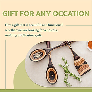 Crate Collective Pakka Wooden Spoons Set - Exotic Pakkawood Utensils for Serving & Cooking - Non-Stick Spoon, Slotted Spoon, Corner Spoon, and Spatula for All Cookware - Lightweight & Heat Resistant