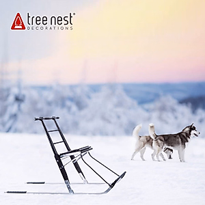 Tree Nest Foldable Snow Sled Portable Ice Fishing Kicksled Wooden Kick Steering Slider W/Solid Wood Seat & Handle Snow Sledge W/Metal Sliding Rail for Toddles, Kids, Teens