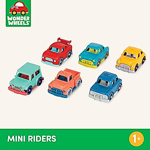 Battat- Wonder Wheels- Set of 6 Mini Toy Cars For Kids – Race Car, Truck, Taxi, Police Car, Retro Car, 4x4 – Pretend Play- Recyclable Materials - Mini Riders- 1 Year +
