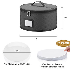 STOZU 2 Pack China Storage Containers for Dinner Plates - 12" W x 7" H - Includes 24 Felt Dividers - Stackable Case with Padded Interior and Handle