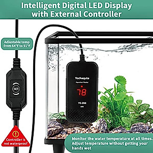 Yochaqute Aquarium Fish Tank Heater: 50 Watt Submersible Small Betta Heater with LED Temperature Display Adjustable External Controller for 1-10 Gallon Saltwater | Freshwater