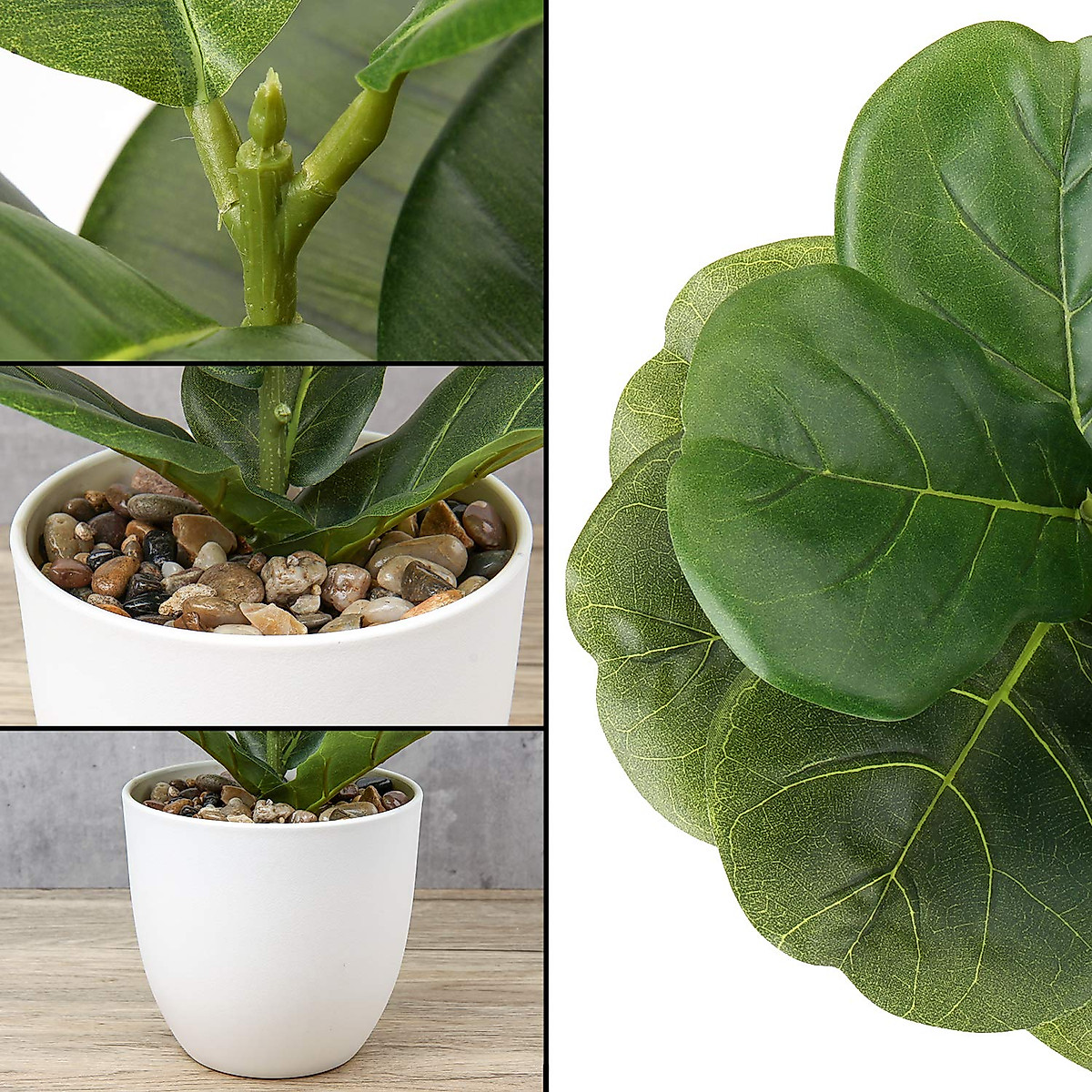 Briful 18 Inch Artificial Plants Realistic Fake Fiddle Leaf Fig Plant Faux Ficus Lyrata Plant Potted Fake Plant in White Pot for Living Room Home Indoor Decor
