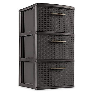 Sterilite 3 Drawer Wicker Weave Decorative Storage Tower, Espresso (2 Pack)