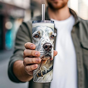 English Setter Dog Illustration Skinny Tumbler 20oz with Straw Insulated Water Bottle Gift