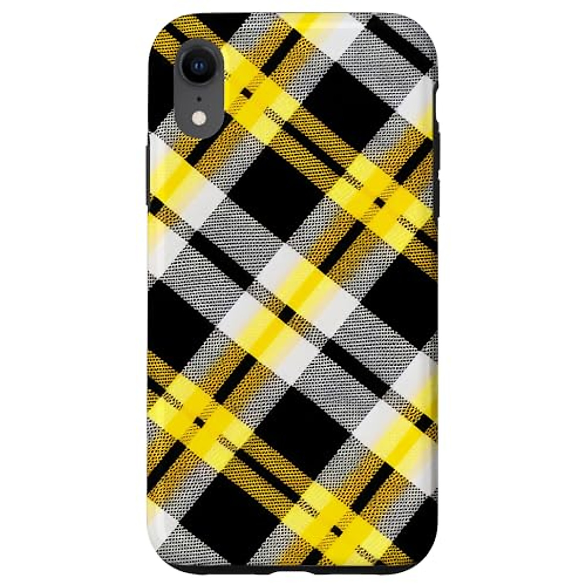 iPhone XR Yellow Black Tartan Plaid Pattern 80s Design Case