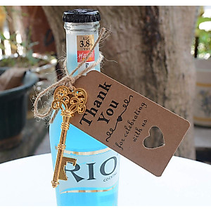 50 Pcs Gold Skeleton Key Beer Bottle Opener With 100 Pcs Thank You Card and 98 Feet Hemp Rope for Wedding Party Favors (50pcs Gold)