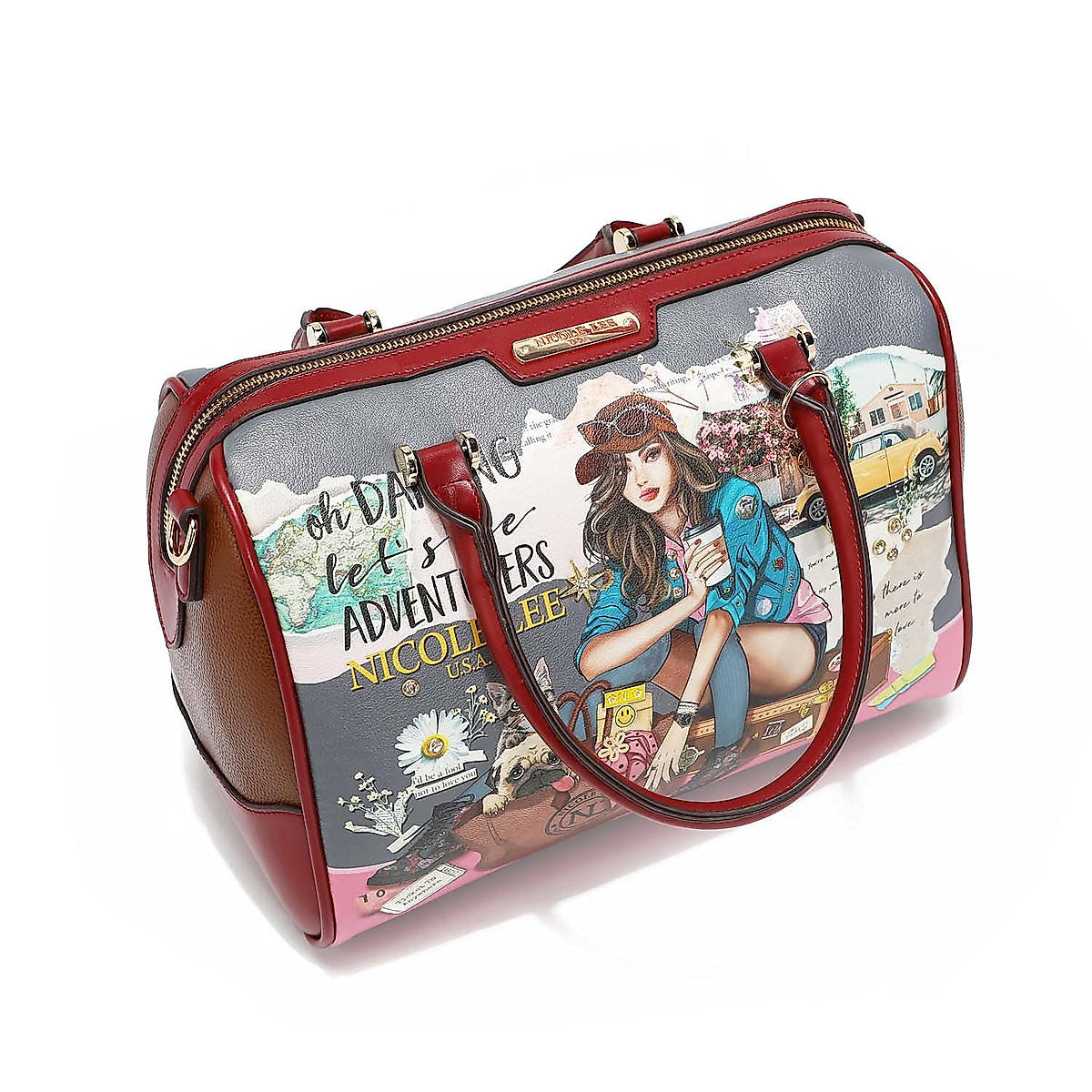 Nicole Lee Journey of Stephanie Boston Bag, Vegan Leather Medium Doctor Bag with Optional Crossbody Strap