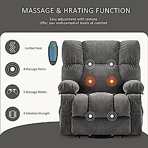 VON RACER Power Lift Recliner Chairs Modern Chair with Heat and Massage Recliners for Elderly Sofa with 2 Side Pocket, USB Port Remote Control, Adjustable Furniture, Classic Grey