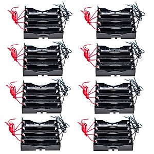 XFFCSEC18650 Battery Holder with Leads: 8 pcs 4 Slots x 3.7V Black Plastic Batteries Case, Suitable for 18650 Flat top Battery