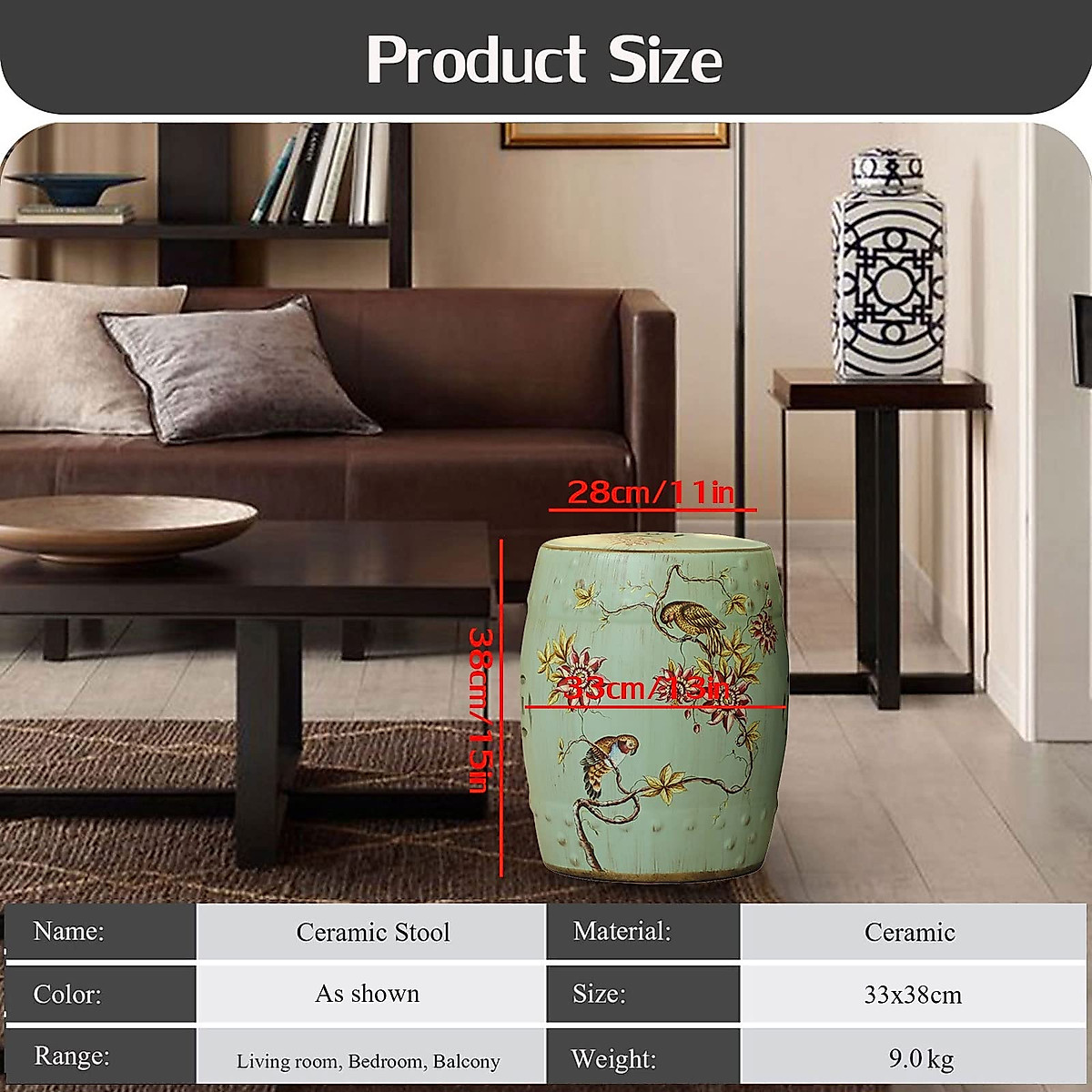 JIADIAONI Decorative Ceramic Garden Stool, Flower and Bird Dressing Stool Shoe Changing Stool, Suitable for Living Room, Balcony, Garden, Etc.