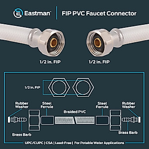 Eastman 24 Inch Flexible Faucet Connector, 1/2 Inch x 1/2 Inch FIP, Reinforced PVC Supply Line with Nickel-Plated Brass Nuts, 48135