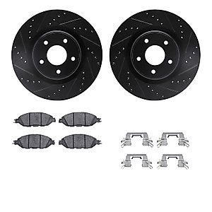 Dynamic Friction Company Front Brake Rotors-Drilled and Slotted-Black with 5000 Advanced Brake Pads includes Hardware 8512-67125