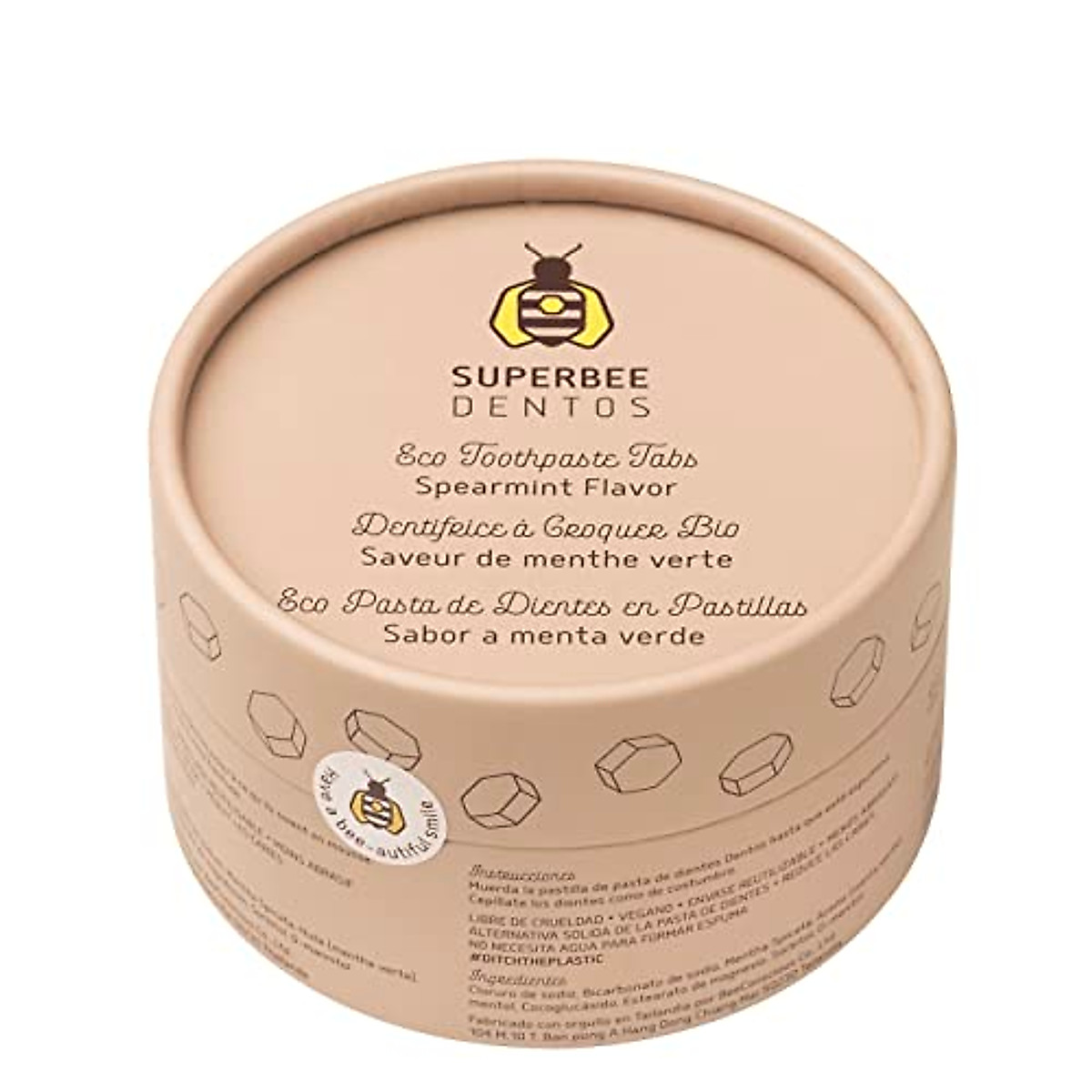 SuperBee Dentos 100 Toothpaste Tablets, Fluoride Free & Eco Friendly, Sensitive Bites for Kids and Adults, Chewable Spearmint