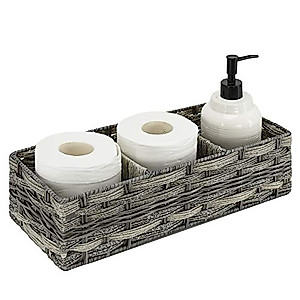 Toilet Paper Storage Basket with 3 Section,Toilet Paper Holder with Storage，Woven Plastic Wicker Basket with Divider for Organizing, Rustic Farmhouse Bathroom Decor, Countertop Organizer Storage