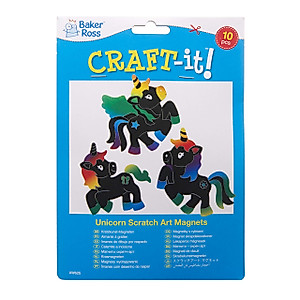 Baker Ross AW625 Unicorn Scratch Art Fridge Magnets - Pack of 10, Rainbow Scratch Paper with Stylus for Kids to Decorate in Arts and Crafts Activities