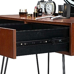 KJNS Brown Makeup Vanity Table Stool Set w/Touch Swith Light 2 Drawers Vanity Desk Makeup Vanity Side Tables Bedroom Vanity Table Portable Desk Vanity Set