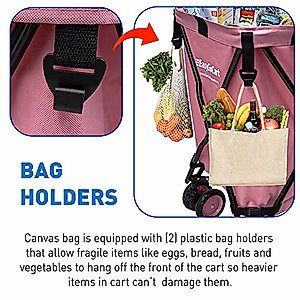 EasyGo Rolling Cart Folding Grocery Shopping Cart Laundry Bag with Wheels, Removable Canvas, 120lb Capacity, Basic Pink