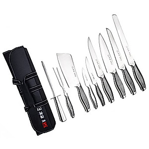 Ross Henery Professional Japanese Chef’s Knife Set | 9 Piece Hand Sharpened Stainless Steel Knives | Kitchen Set & Canvas Case