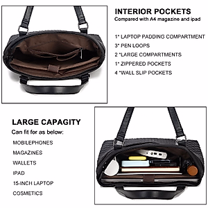 Women Laptop Tote Bag for Work Quilted Teacher Handbag Purse Shoulder Messenger Bag Lightweight Laptop Bag for 15.6 Inch