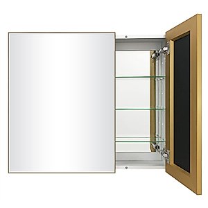 FOMAYKO Bathroom Medicine Cabinet with Farmhouse Gold Metal Framed 26(H) x30(W) Inches Double Sided Mirror Door Recess or Surface Mount Mirror Cabinet for Bathroom Toilet Kitchen