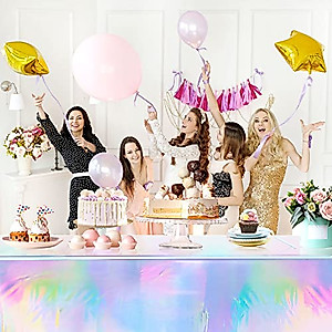 4 Pack Iridescence Plastic Tablecloths Shiny Disposable Laser Table Covers 54" x 108" Sequin Holographic Foil Tablecloths for Birthday, Wedding, Party, Picnic, Buffet, Christmas Decorations