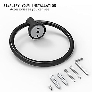 RARXTR Matte Black Hand Towel Holder for Bathroom Kitchen Towel Ring Modern Rounded Base Wall Mount SUS304 Stainless Steel