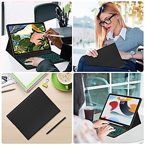 FARYODI for New iPad Air 13 Inch Keyboard Case M2 (2024), iPad Pro 12.9 (2022/2021, 6th/5th/4th Gen), 7 Color Backlit, Wireless Detachable Keyboard, Smart Folio Cover with Pencil Holder,Black