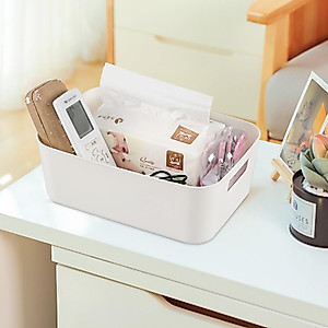 Tstorage Plastic Open Storage Bins for Cupboards, Plastic Storage Baskets with Handles, White, 6 Packs