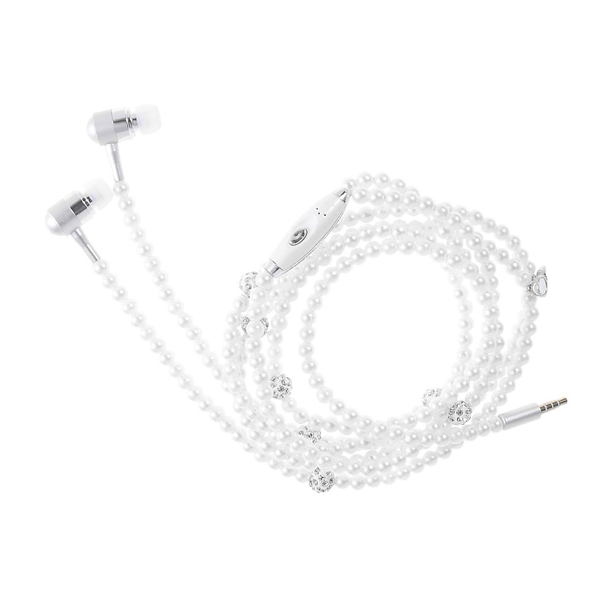 in-Ear Eardphones with Mic - in-Ear Headset with Remote and Mic Hands- Wired Pearls Chain Universal Earphone for Girls Women Student (White)