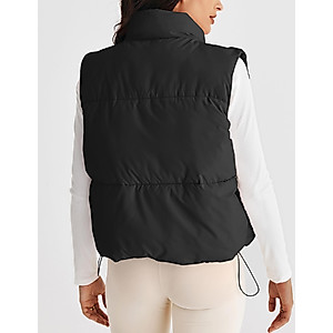 MEROKEETY Women's Quilted Puffer Vest Lightweight Stand-up Collar Soild Color Warm Outewear, Black, X-Large