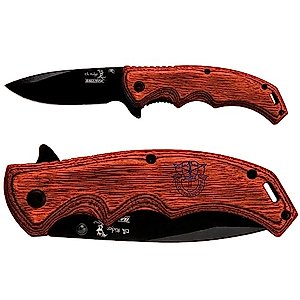NDZ Performance Elk Ridge ERA004 3.5" Spring Assisted Flipper Folding Knife, Hunting Pocket Knife with Clip, Laser Engraved in Dark Blue - US Army Special Forces Emblem