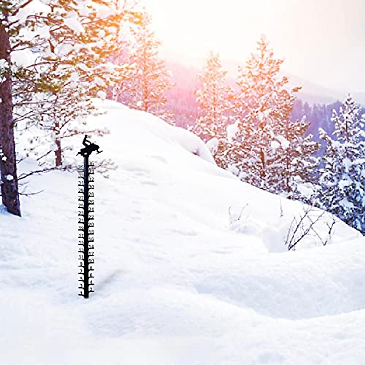 Hglyxoae 36in Snow Gauge Outdoor Iron Art Snow Gauge Snow Measuring Stick Outdoor Snowflake Snow Measuring Device Gauge Handmade Snow Measuring Stick for Garden Yard Decoration Gift (Snow Motocycle)