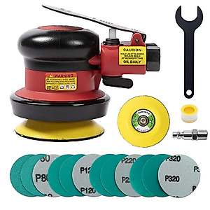5 inch Air Random Orbital Sander by UPWOOD, Heavy Duty Dual Action Pneumatic Palm Sander with 10pcs Sandpapers, Good for Auto Body Work,Woodworking, Composites, Metal