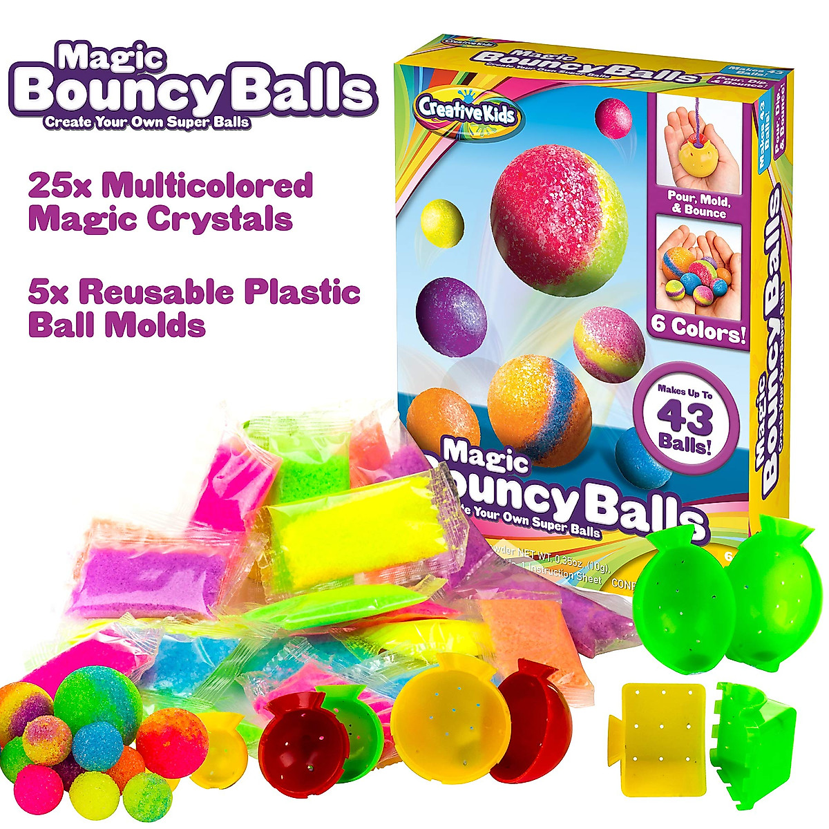 Creative Kids 2 in 1 Arts & Crafts Kit Set for Kids – Make Your Own Bouncy Ball Mega Bundle Set – Make Up to 118 Balls - Party Favor Arts Crafts Activities Gifts Toys for Kids Boys Girls Age 6+